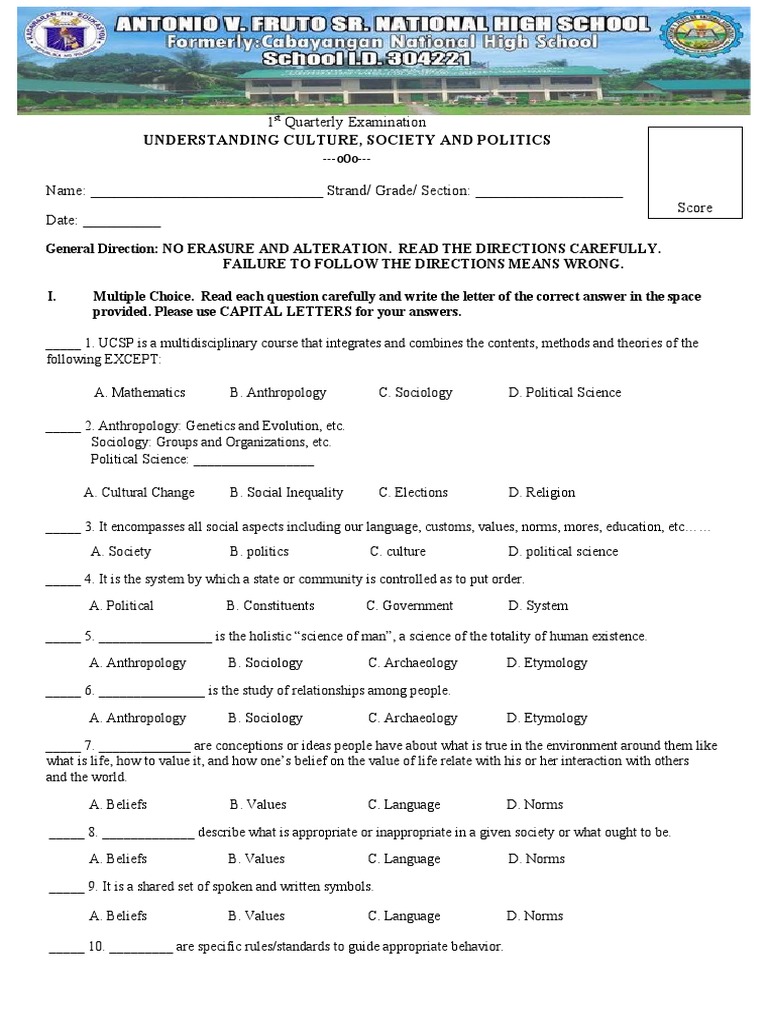 Student Exam on Culture & Society | PDF | Sociology | Anthropology