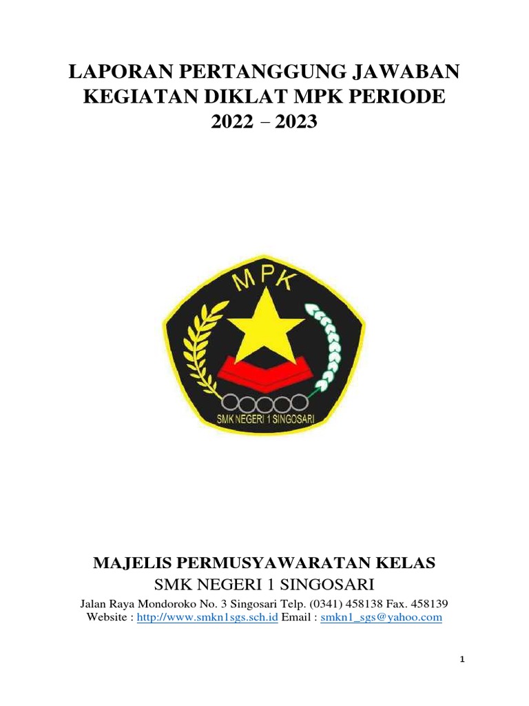 Laporan Pertanggung Jawaban Kegiatan Diklat MPK | PDF