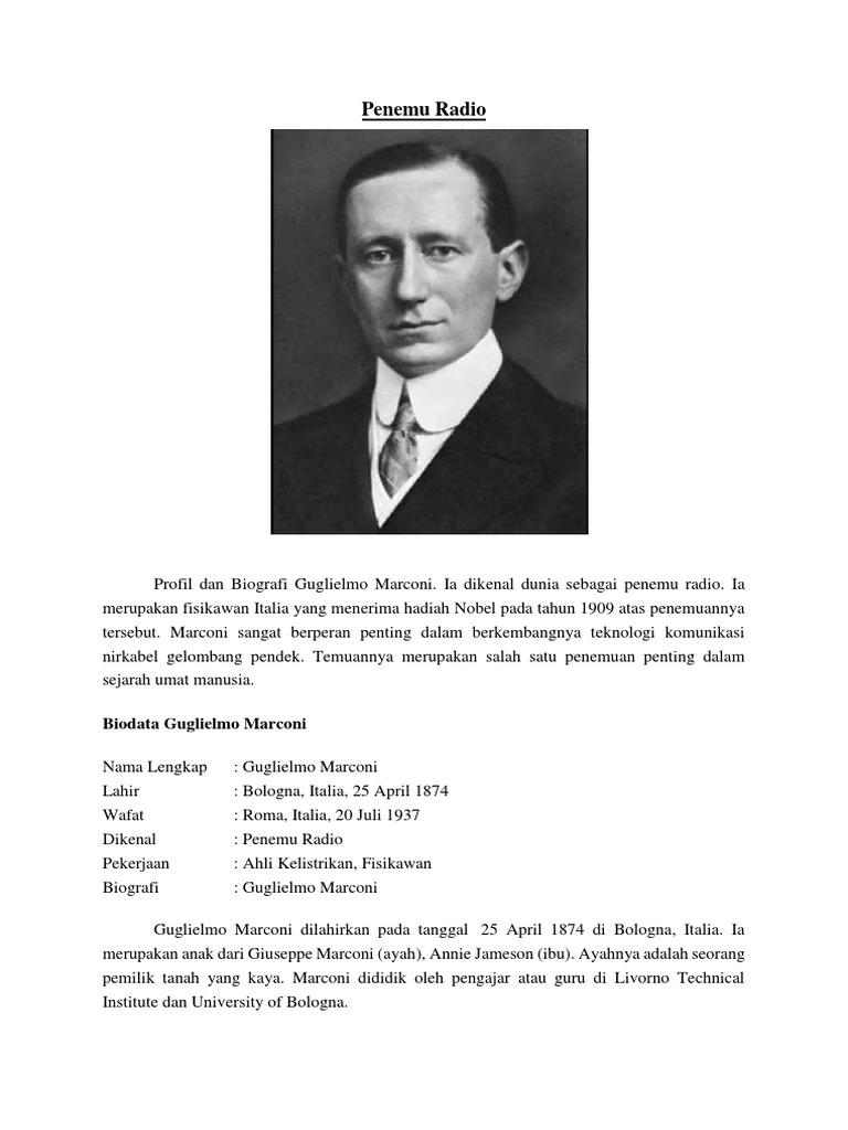 Biografi Guglielmo Marconi, Penemu Radio | PDF