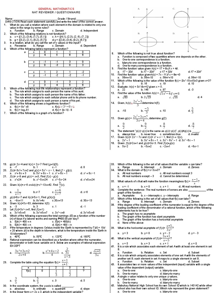 General Mathematics Review Questions 2 | PDF | Exponential Function ...