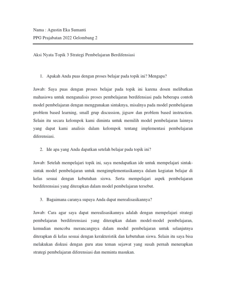 Aksi Nyata Topik 3 - Agustin Eka Sumanti | PDF