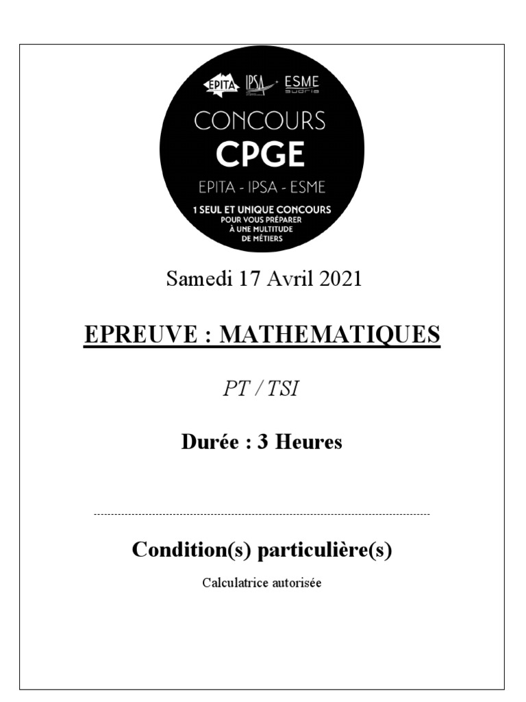 Sujet - Maths (Pt-Tsi) | PDF | Valeur propre, vecteur propre et espace ...