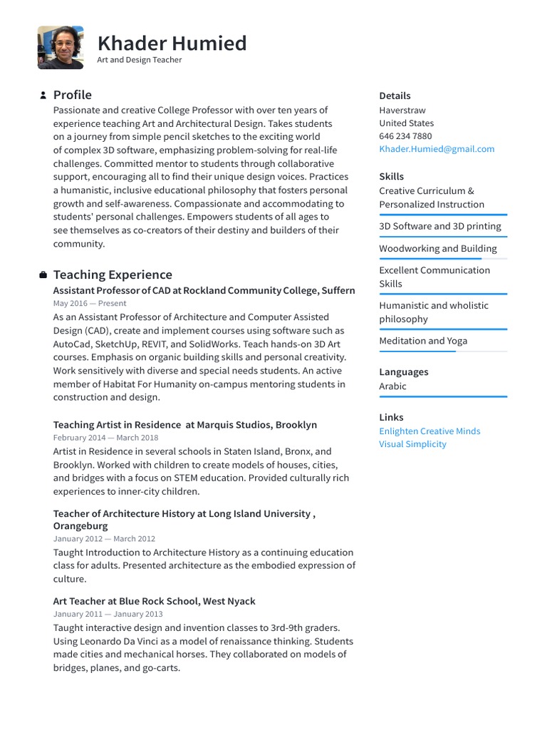 Khader Humied - Art and Design Teacher 1 | PDF | Design | Mentorship