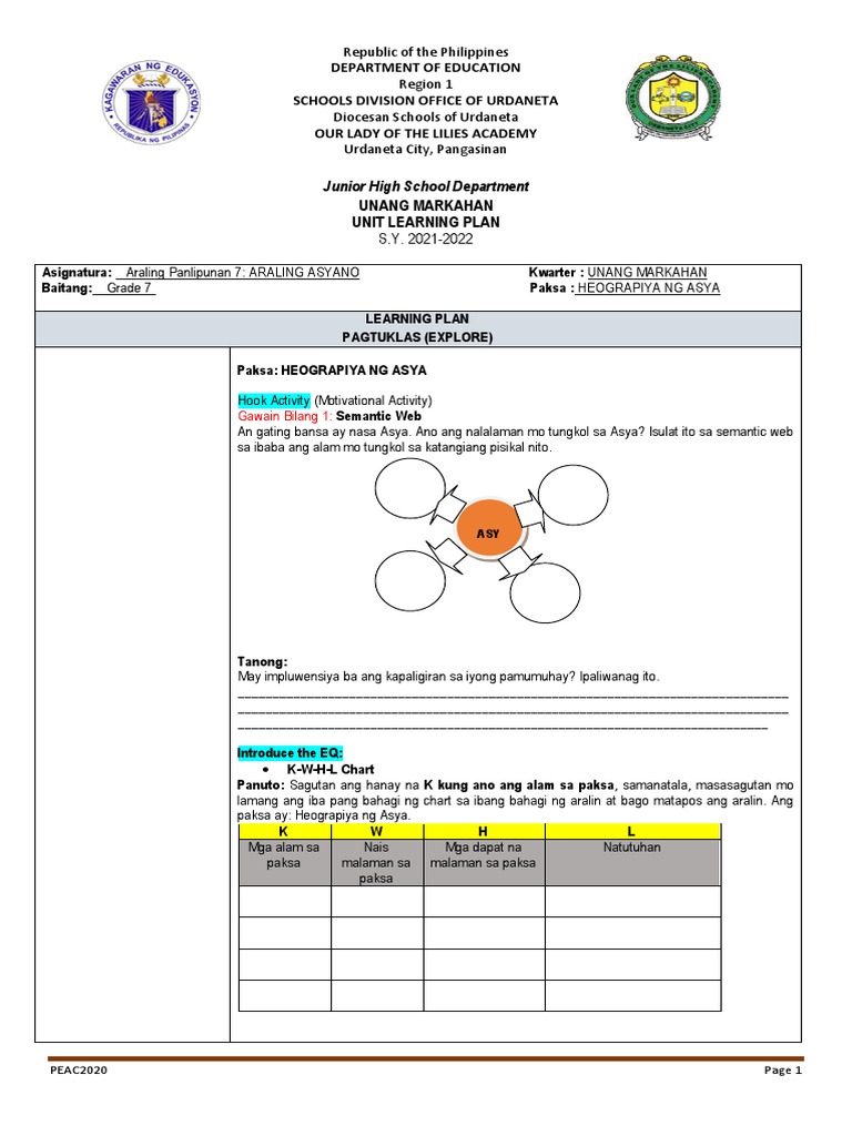Araling Panlipunan 7 - Learning-Plan | PDF