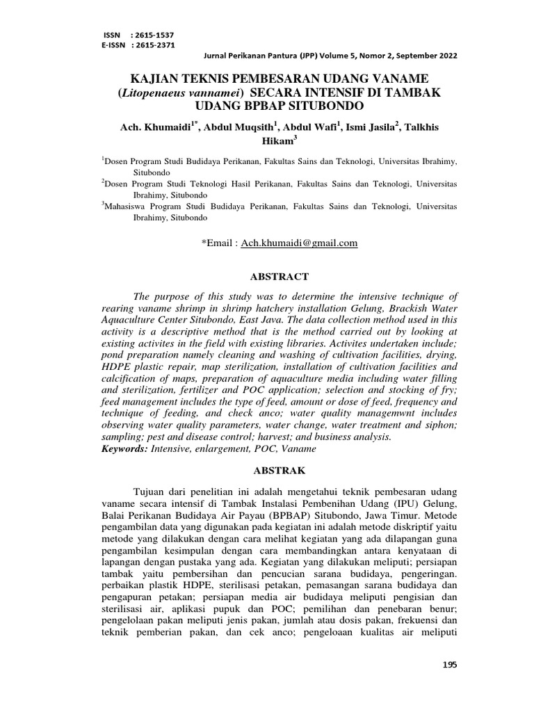 Teknik Intensif Pembesaran Udang Vaname | PDF