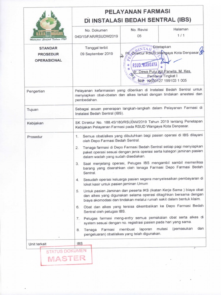 Pelayanan Farmasi Di Instalasi Bedah Sentral (IBS) | PDF