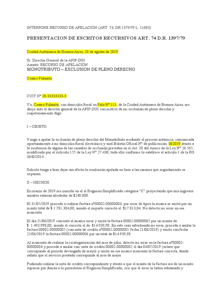 Modelo Recurso de Apelacion | PDF | Debido al proceso | Gobierno Modelo Recurso de Apelacion | PDF | Debido al proceso | Gobierno