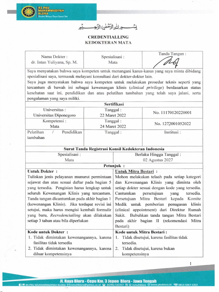 Kredensial Dr. Intan, Sp. M | PDF