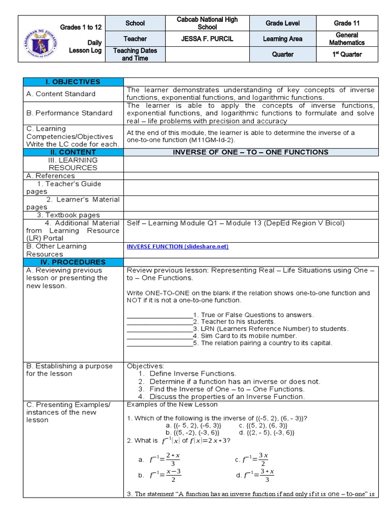 DLL Finding The Inverse of A One - To - One Function | PDF
