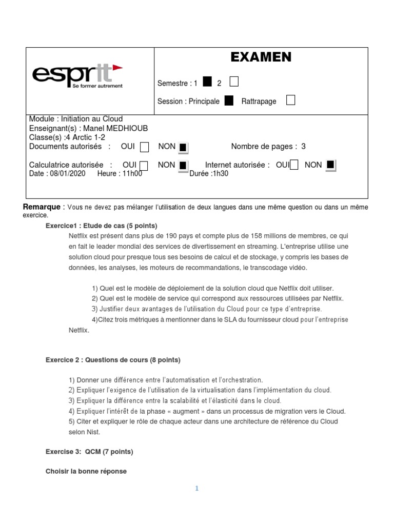 Examen sur le Cloud Computing et Virtualisation | PDF | Cloud computing | Informatique