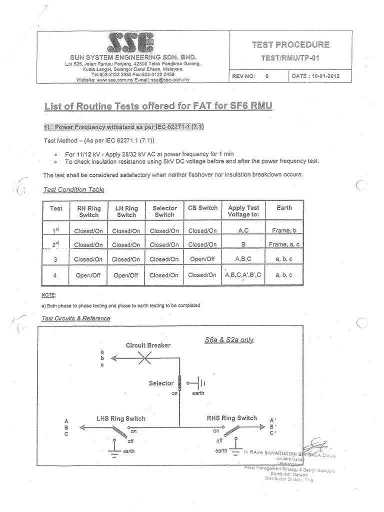 Testing Procedure RMU | PDF
