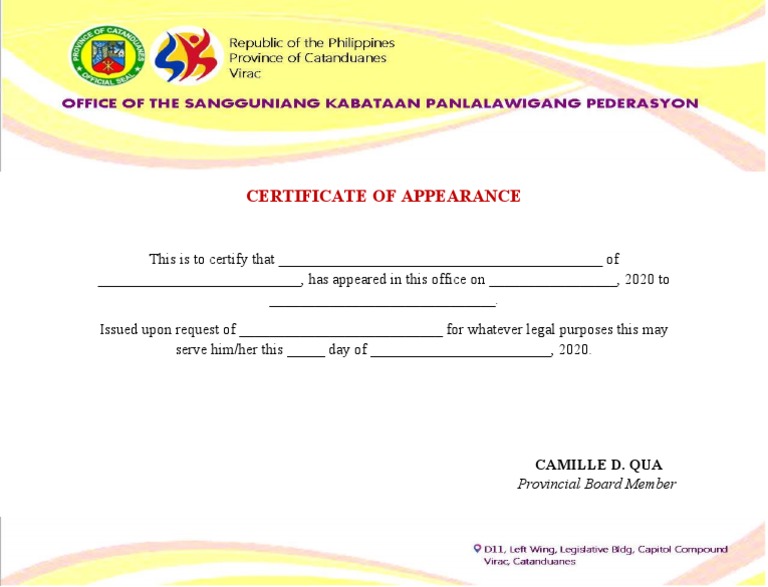 Sample Certificate of Appearance | PDF