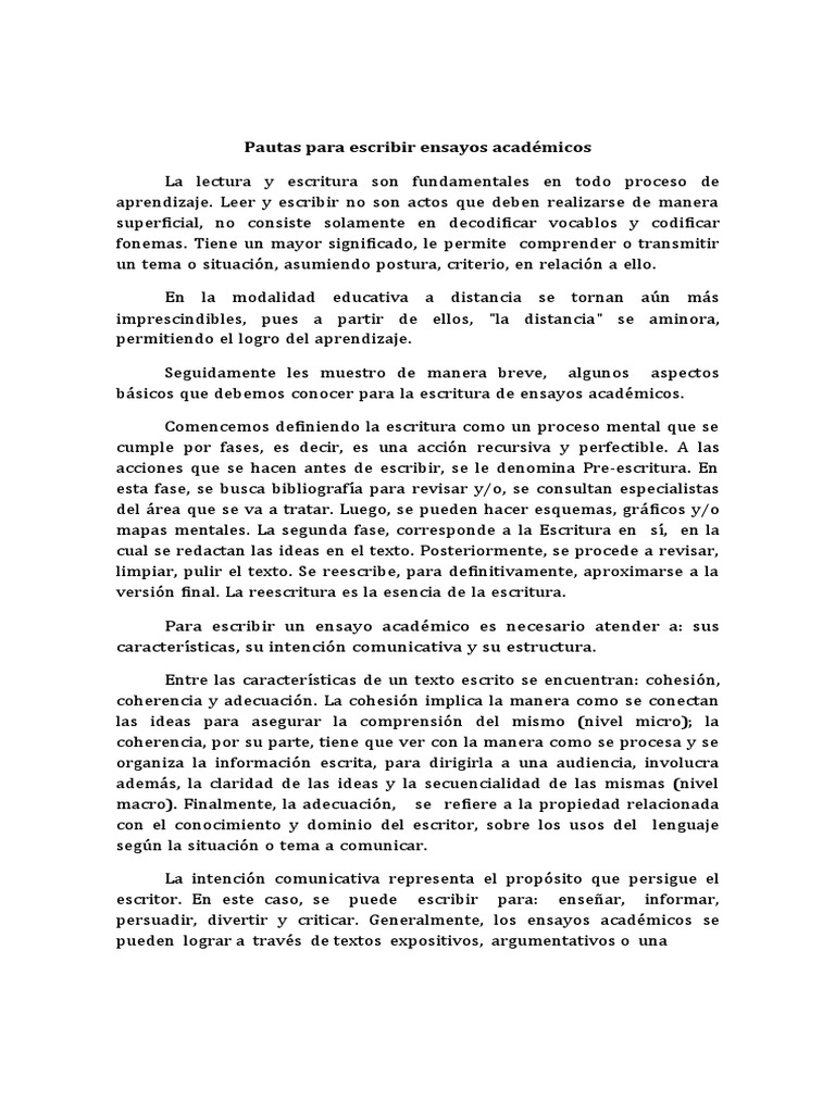 Pautas para Escribir Ensayos Academicos | PDF | Ensayos | Escritores