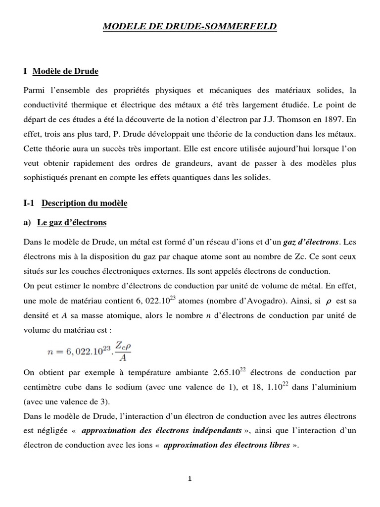 Modèle de Drude-Sommerfeld en électromagnétisme | PDF | Électron ...