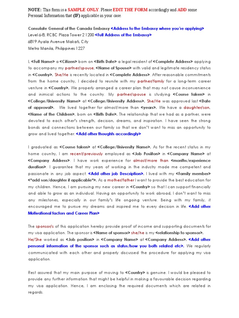 Sample Template - Cover Letter (Dependent) | PDF | Experience | Travel Visa