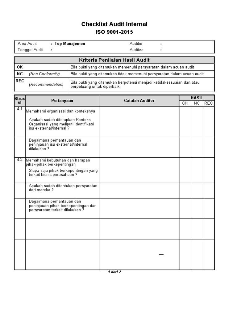 Checklist Audit TM Dan DOKON | PDF | Karier & Perkembangan | Pengembangan Diri