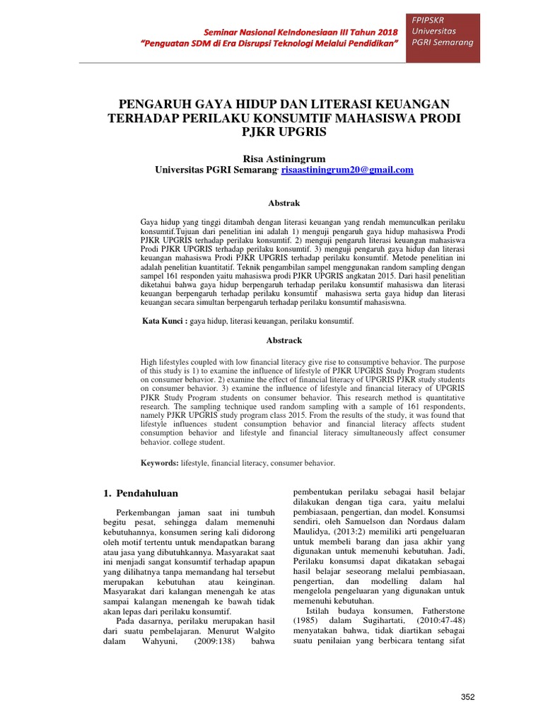 Pengaruh Gaya Hidup Dan Literasi Keuangan Terhadap Perilaku Konsumtif Mahasiswa Prodi PJKR ...