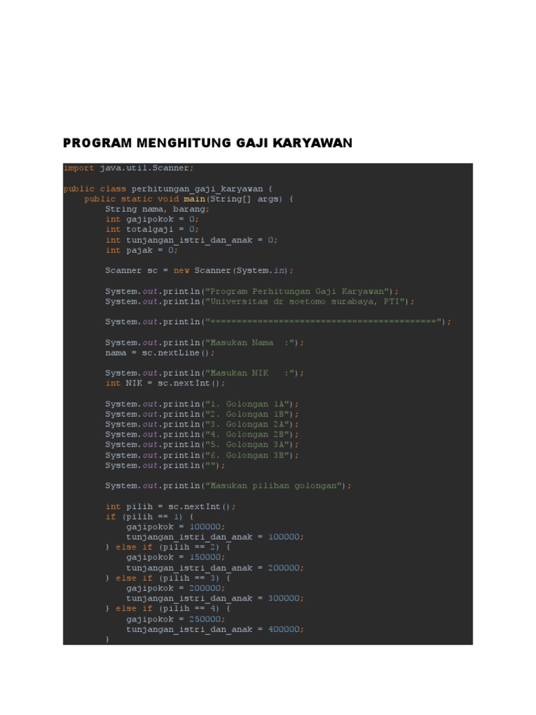 Program Menghitung Gaji Karyawan | PDF | Computer Programming ...