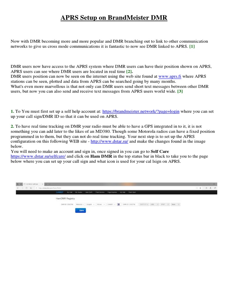 DMR APRS Setup Info | PDF | World Wide Web | Internet & Web