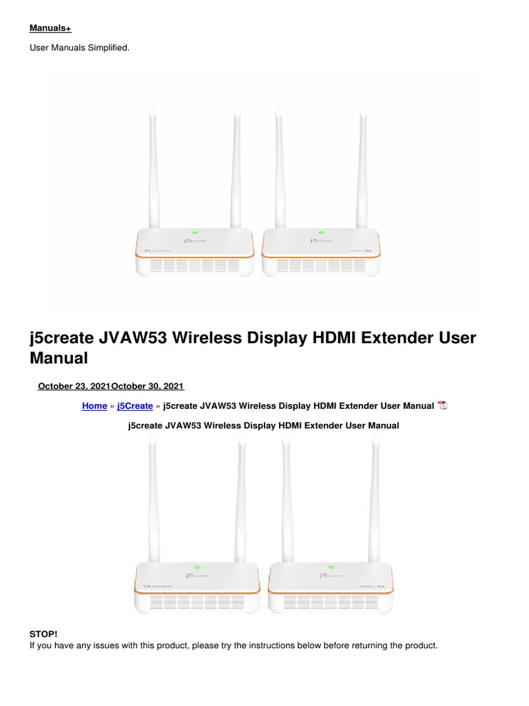 Jvaw53 Wireless Display Hdmi Extender Manual | PDF