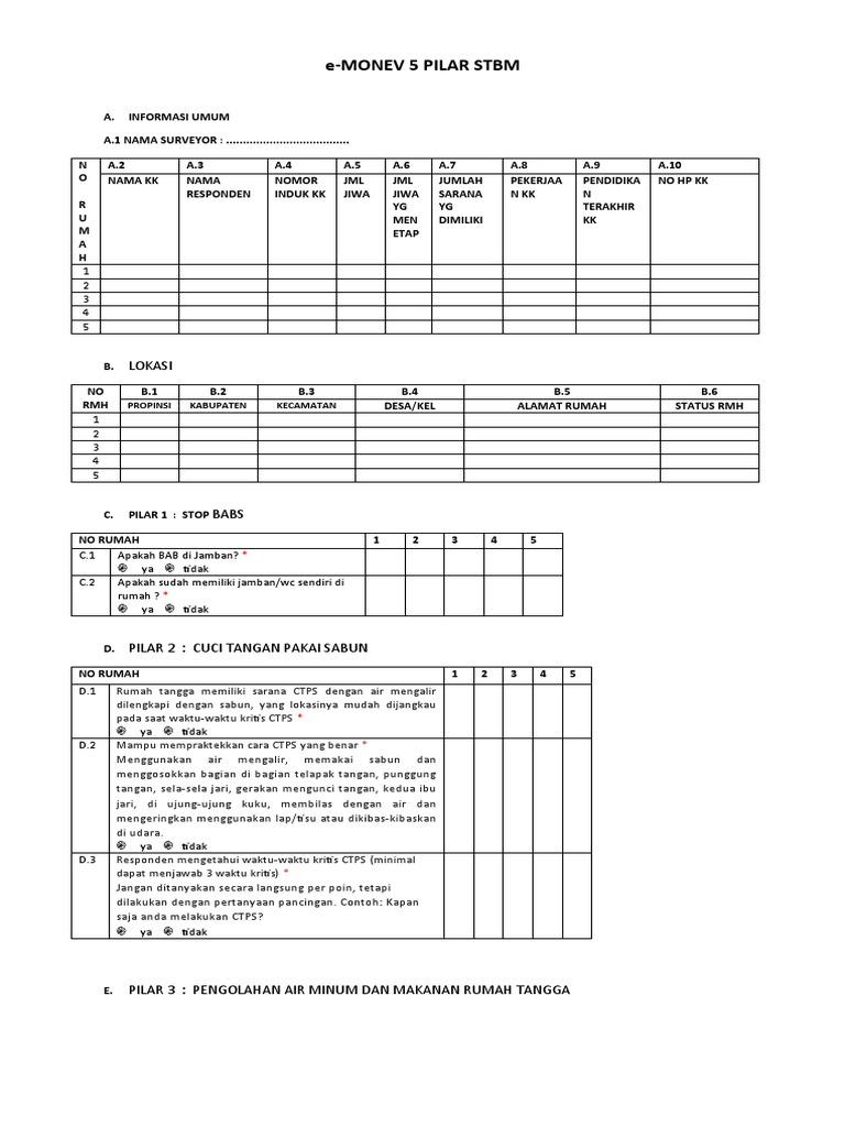 Form Pendataan Sandas | PDF