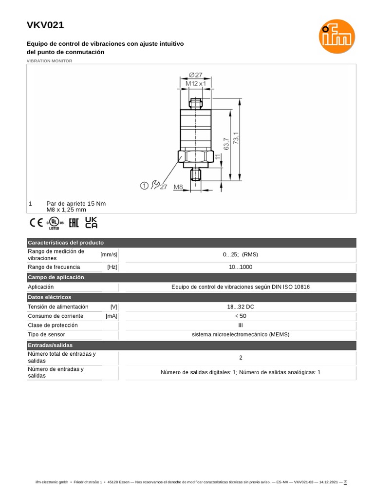 Ventilador - Especificaciones Tecnicas Monitor Vibraciones VKV021 | PDF ...