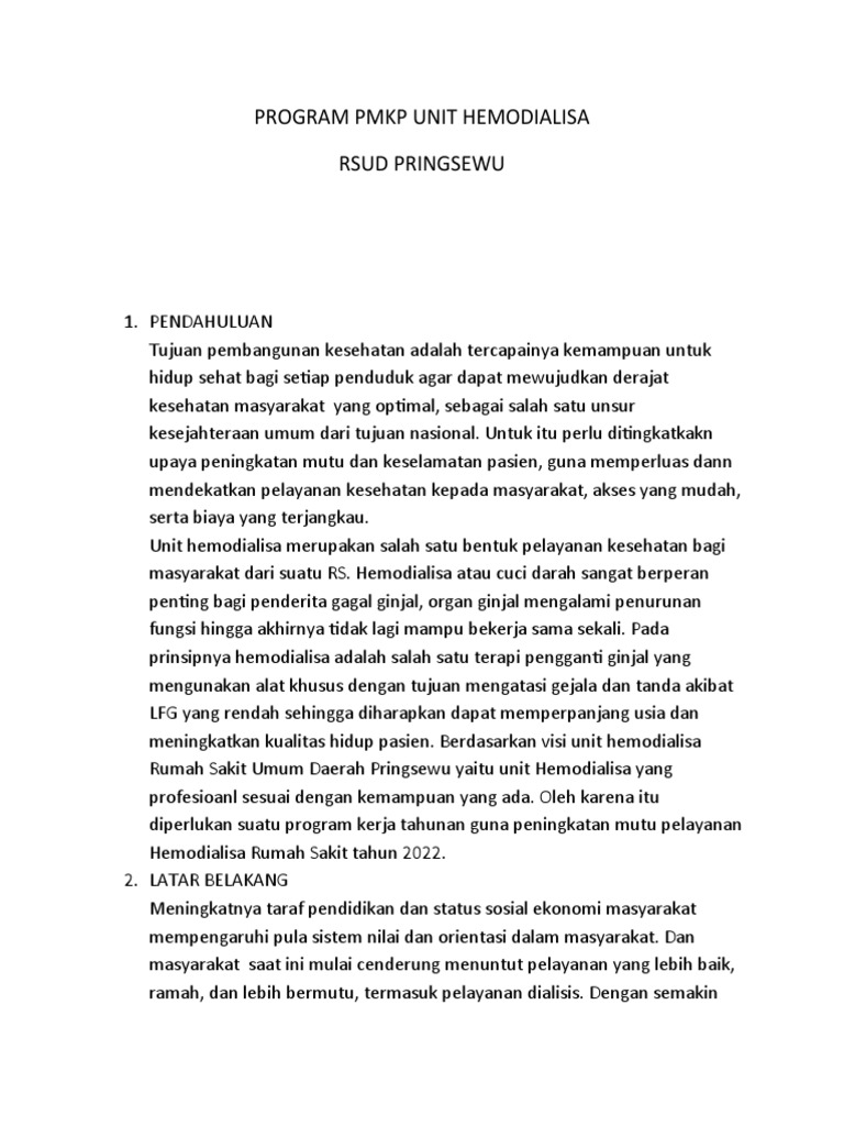 Program PMKP Unit Hemodialisa 2022 | PDF | Kesehatan Holistik