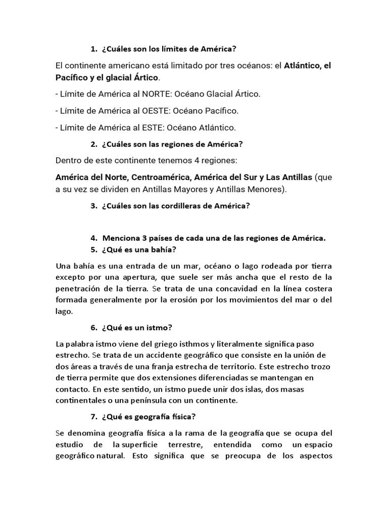 Cuestionario Sobre Geografia de America | PDF