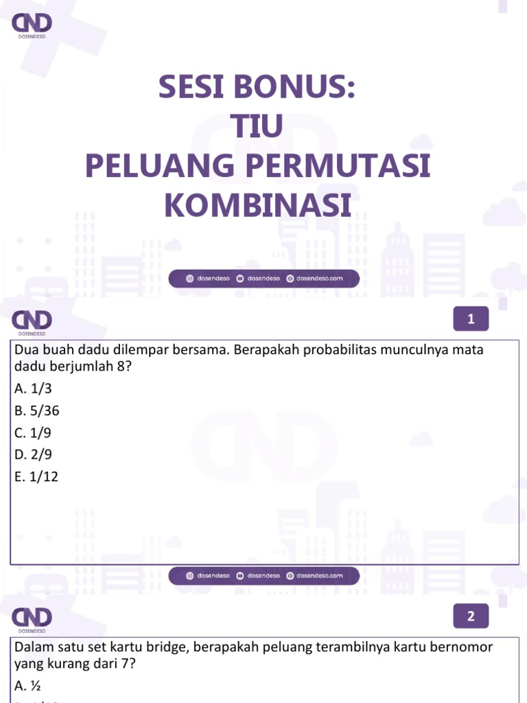 Sesi Bonus Tiu Peluang Permutasi Kombinasi | PDF