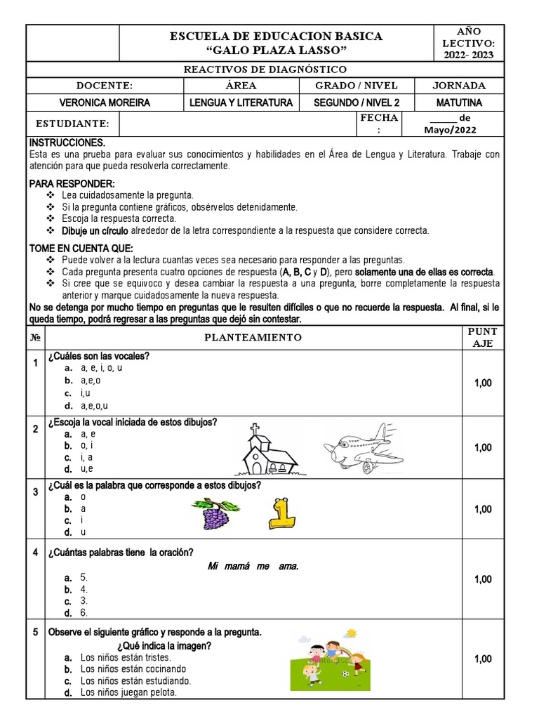 2º Pruebas de Diagnostico 2º | PDF | Educación primaria