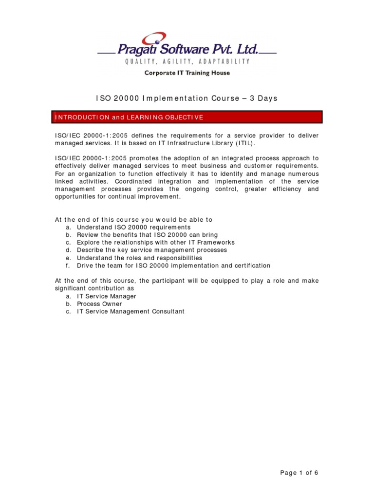 ISO 20000 Implementation | PDF | It Service Management | Business
