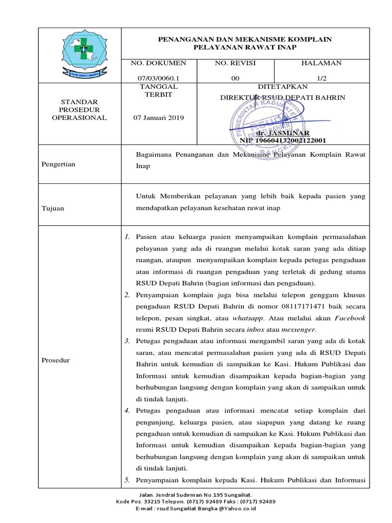 SOP Komplain Pasien Rawat Inap PDF | PDF