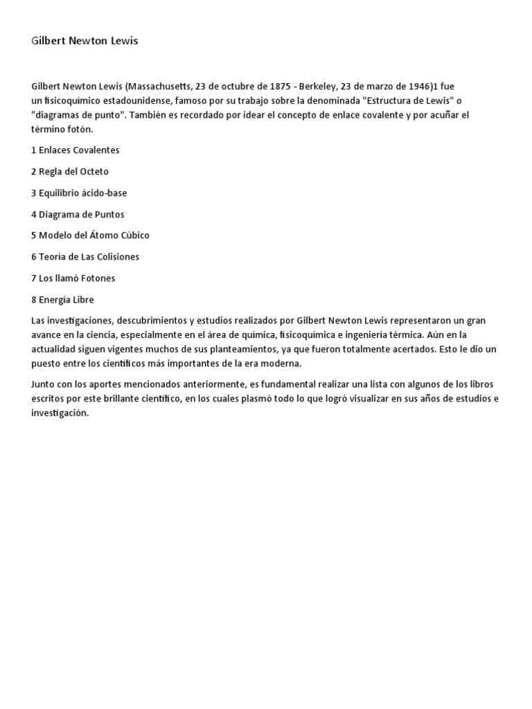 Gilbert Newton Lewis | PDF | Química | Enlace químico