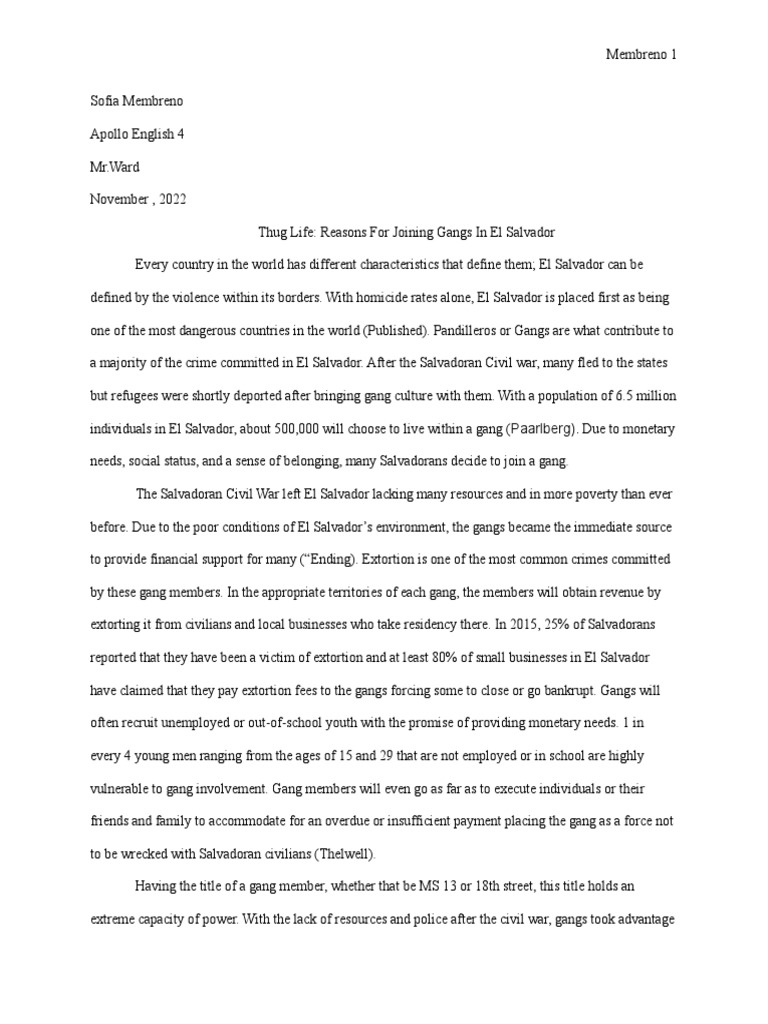 El Salvador Gang Essay | PDF | El Salvador | Gang