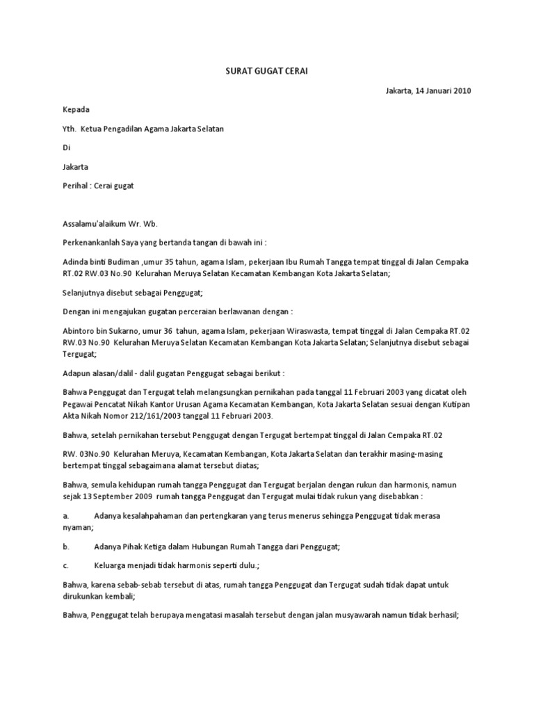 Surat Gugat Cerai | PDF