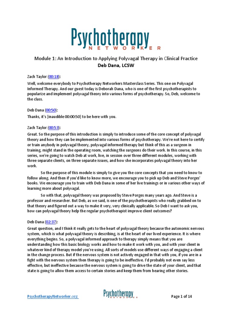 Polyvagal Informed Therapy Master Class Transcripts Modules 15 ...