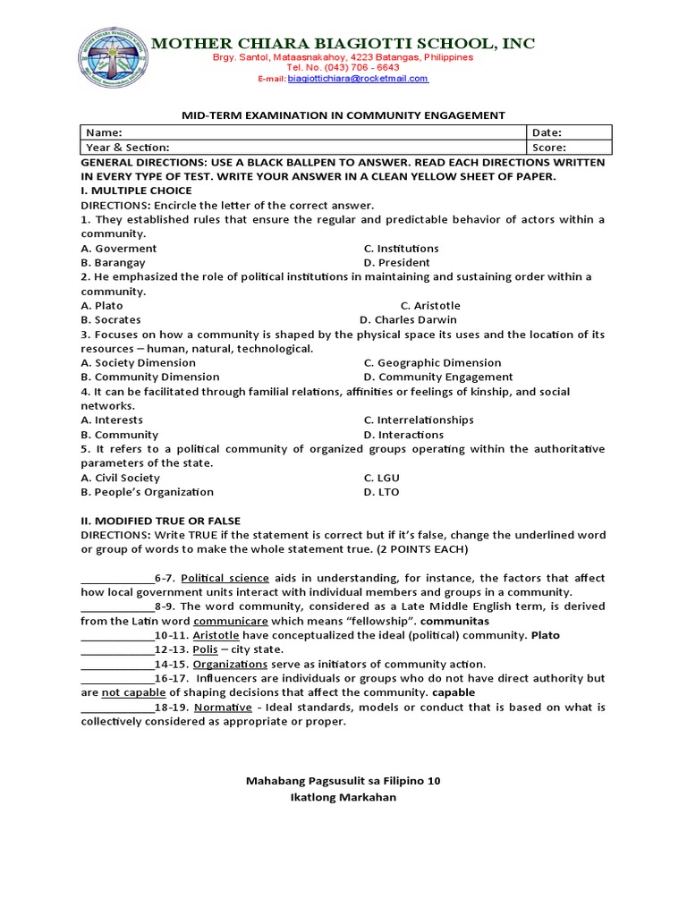 Mahabang Pagsusulit Sa Filipino 10 | PDF