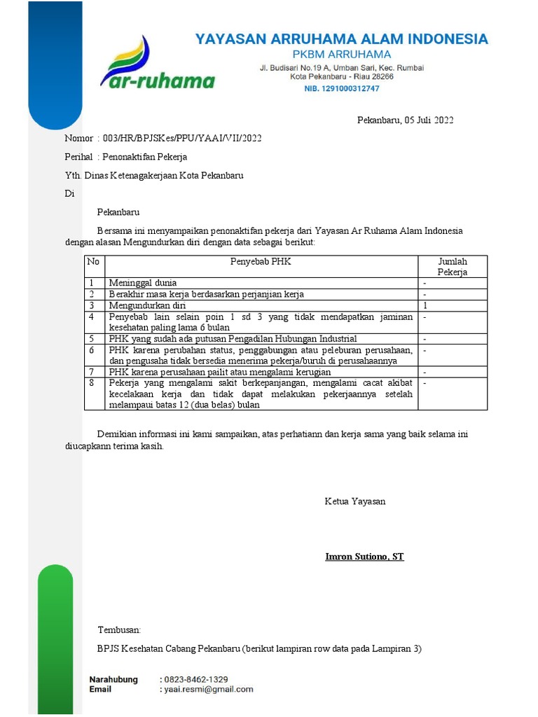 Penonaktifan Pekerja Yayasan Ar Ruhama | PDF | Pengelolaan Keuangan & Uang