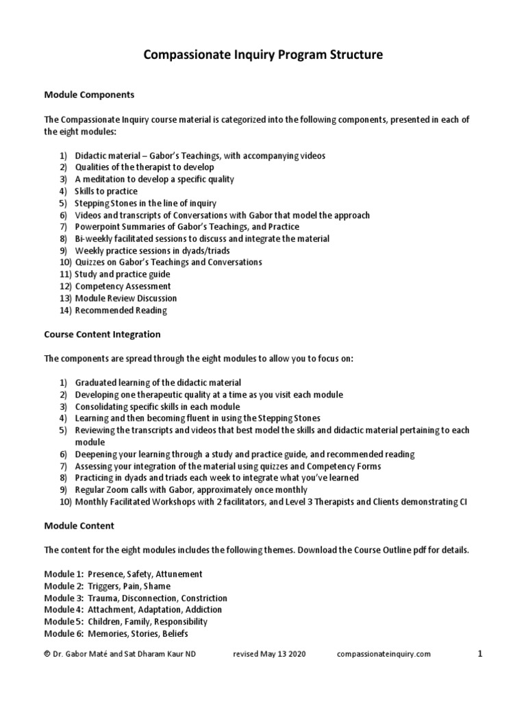 Compassionate Inquiry Program Structure Overview | PDF | Emotions | Feeling Compassionate Inquiry Program Structure Overview | PDF | Emotions | Feeling