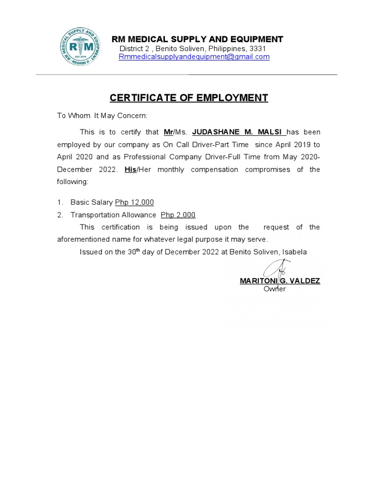 Certificate of Employment | PDF