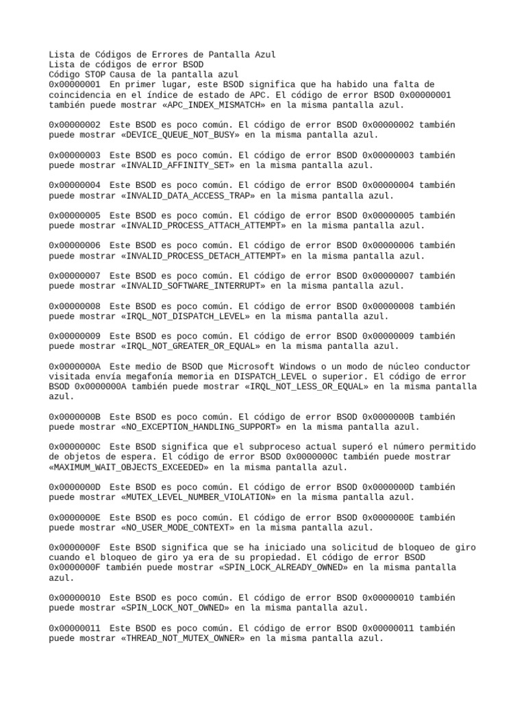 Codigo de Errores | PDF