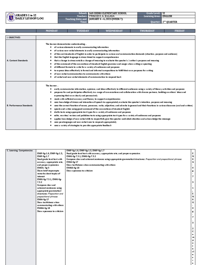 DLL - English 6 - Q2 - W7 | PDF