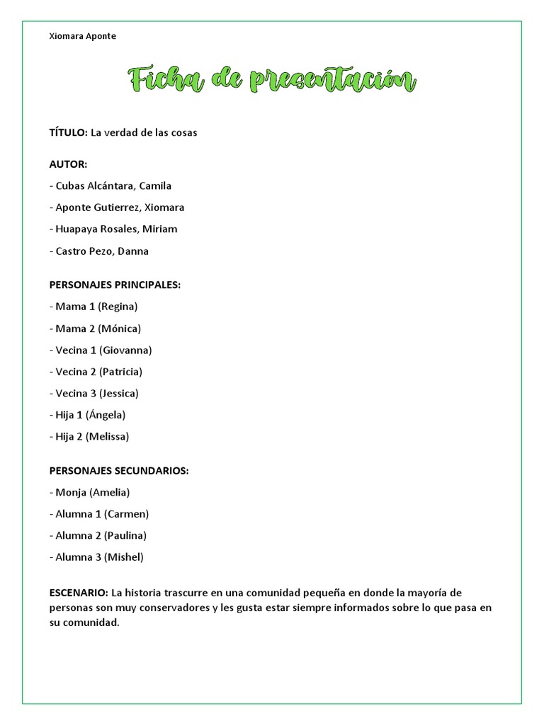 Ficha De Presentación Arte Pdf