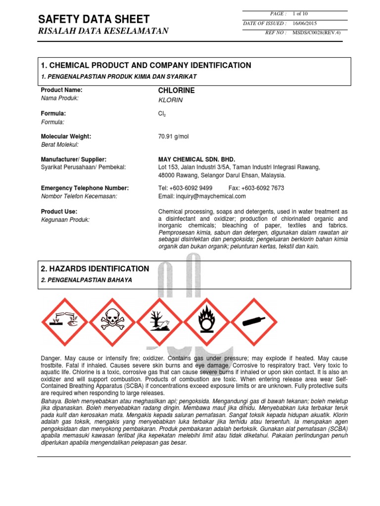 SDS - CHLORINE GAS - MayChem | PDF