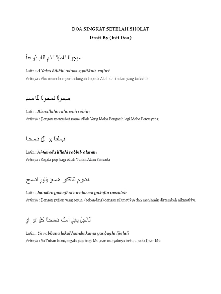 Doa Singkat Setelah Sholat Draft by (Inti Doa) | PDF | Seni & Disiplin Bahasa | Agama ...
