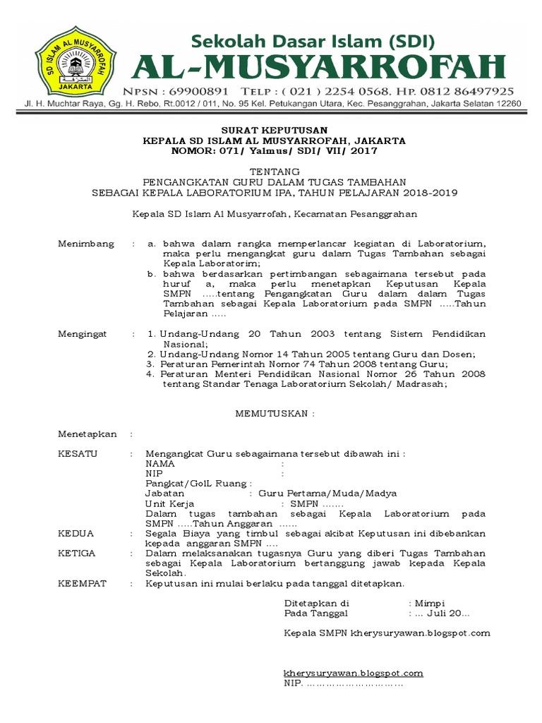 SK Kepala Laboratorium Terbaru | PDF