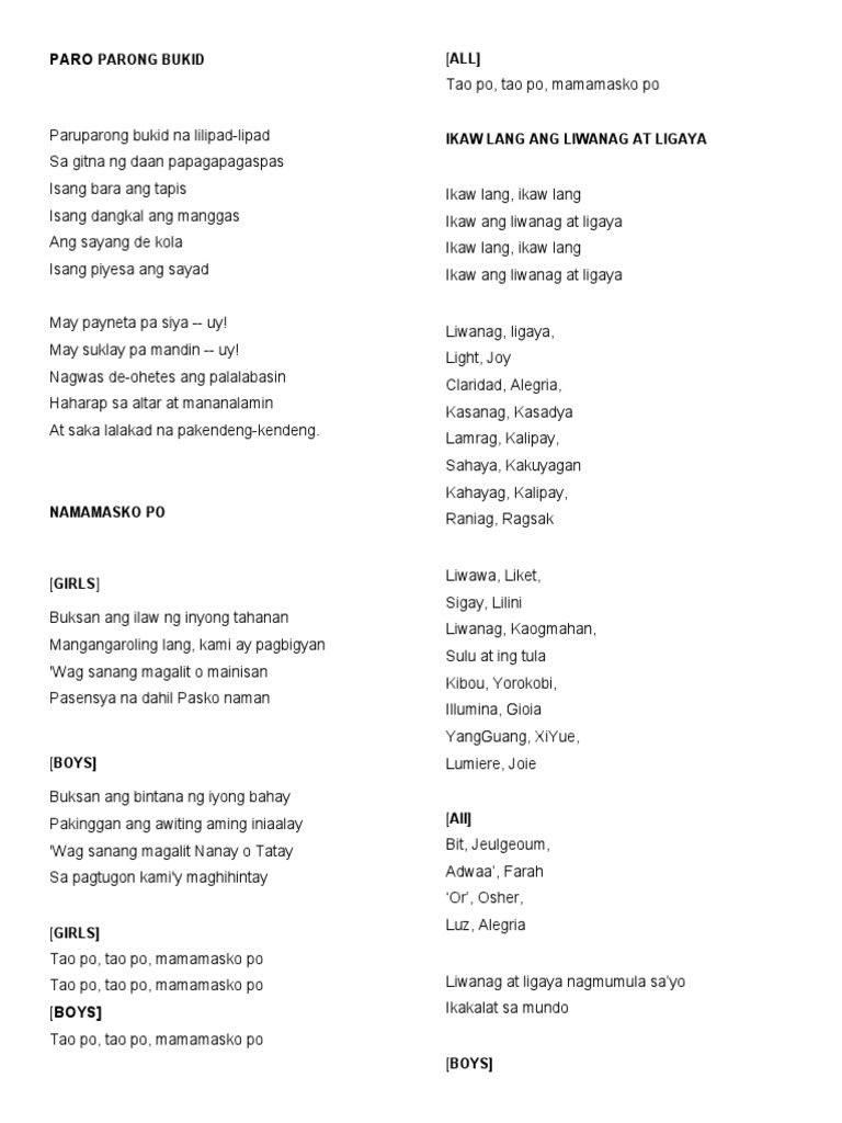 Namamasko Po Lyrics | PDF