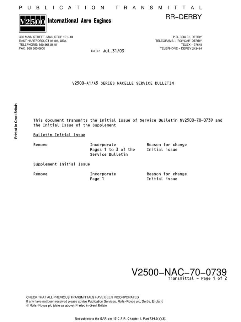 V2500-Nac-70-0739 0am53 VSB 00 | PDF | Aviation