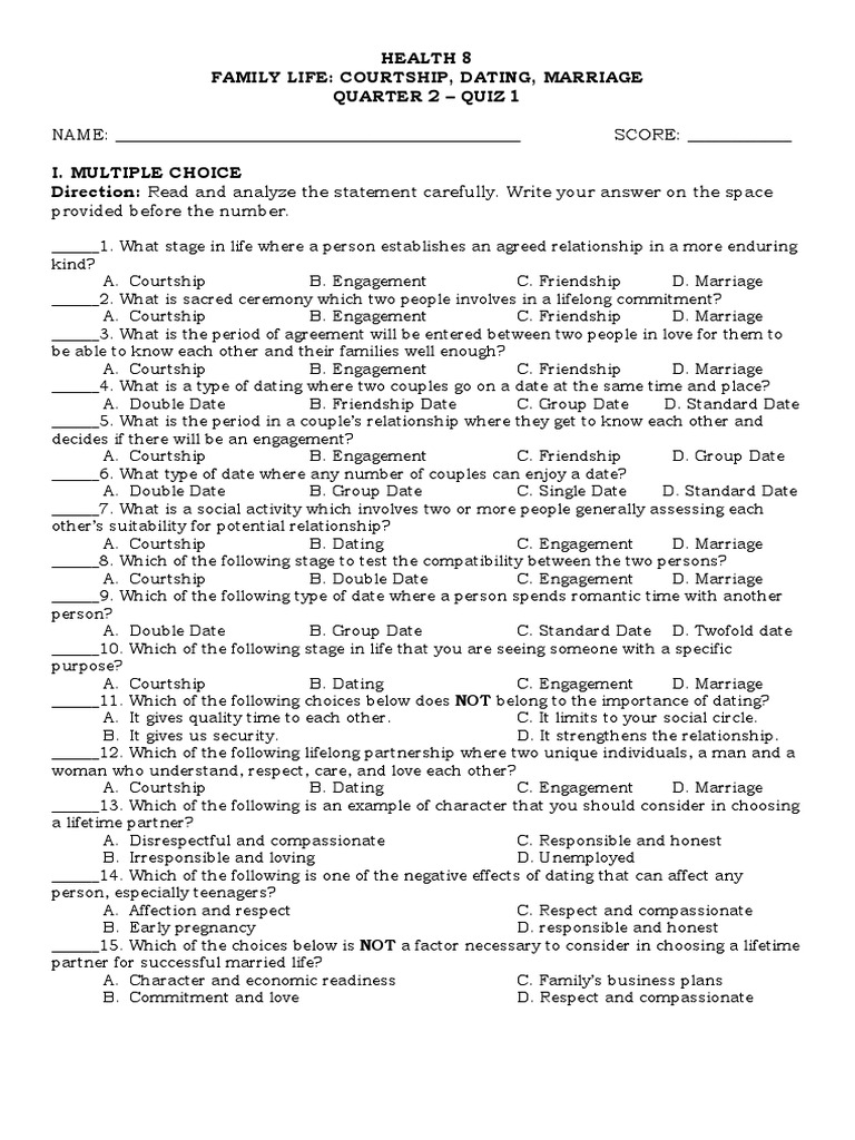q1 Family Life Courtship, Dating, Marriage - Second Quarter | PDF ...