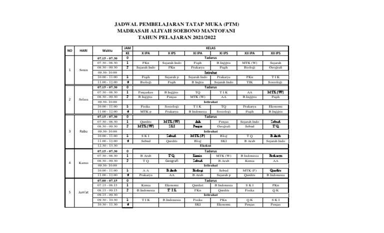 Jadwal KBM | PDF
